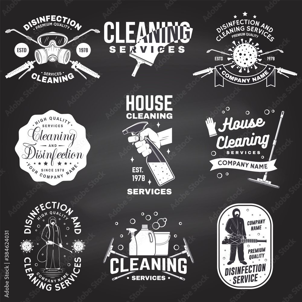 Set of Disinfection and cleaning services badge, logo, emblem. Vector ...