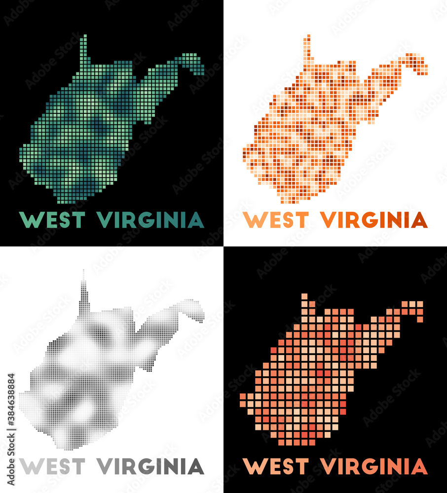 West Virginia map. Collection of map of West Virginia in dotted style ...