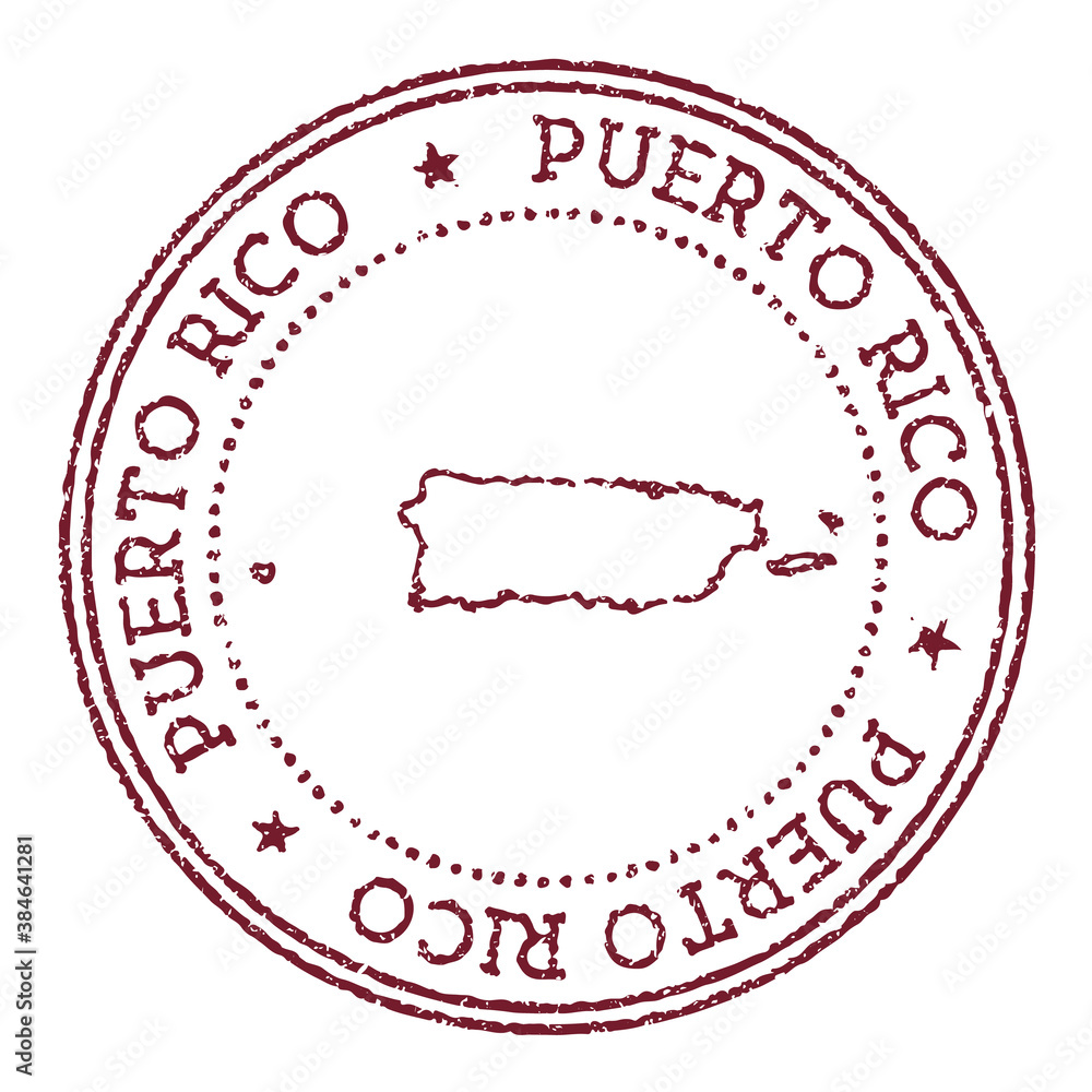 Puerto Rico round rubber stamp with country map. Vintage red passport ...