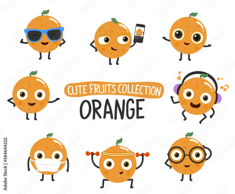 Cute orange cartoon characters set.To see the other vector fruit ...