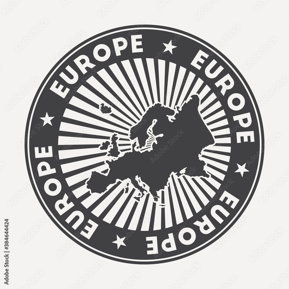 Europe round logo. Vintage travel badge with the circular name and map ...