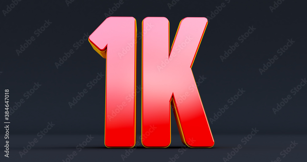 One thousand. 1K red sign on black background.. Thank you 1k Followers ...