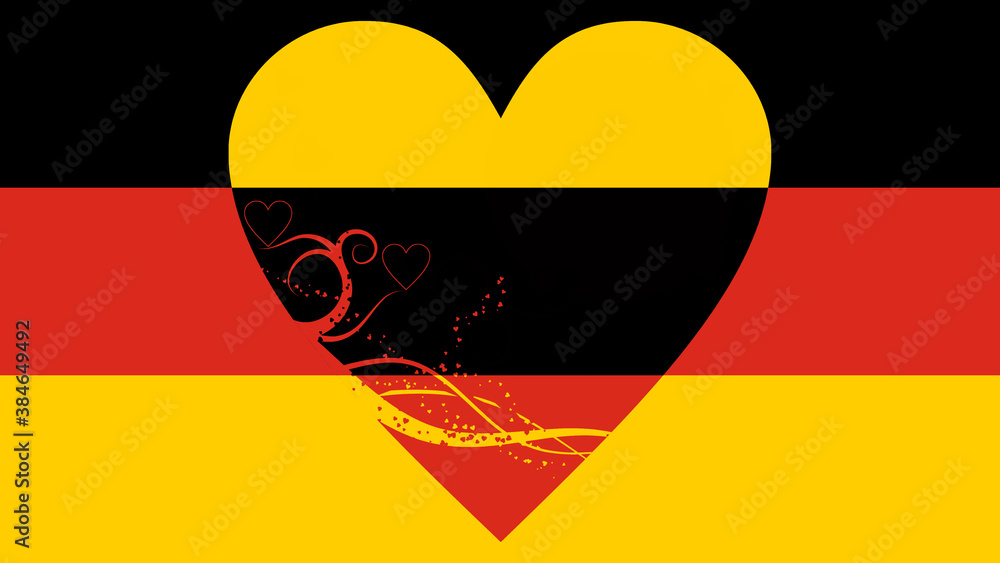 Flag of Germany with a large decorative heart in the flags colors in ...