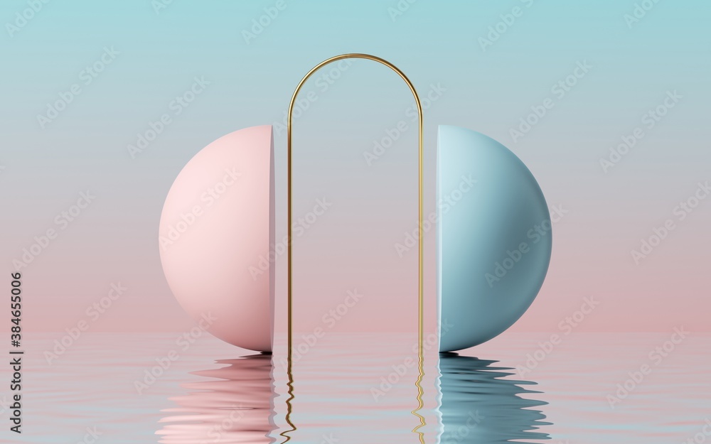 3d render, abstract modern minimal background with golden arch between ...