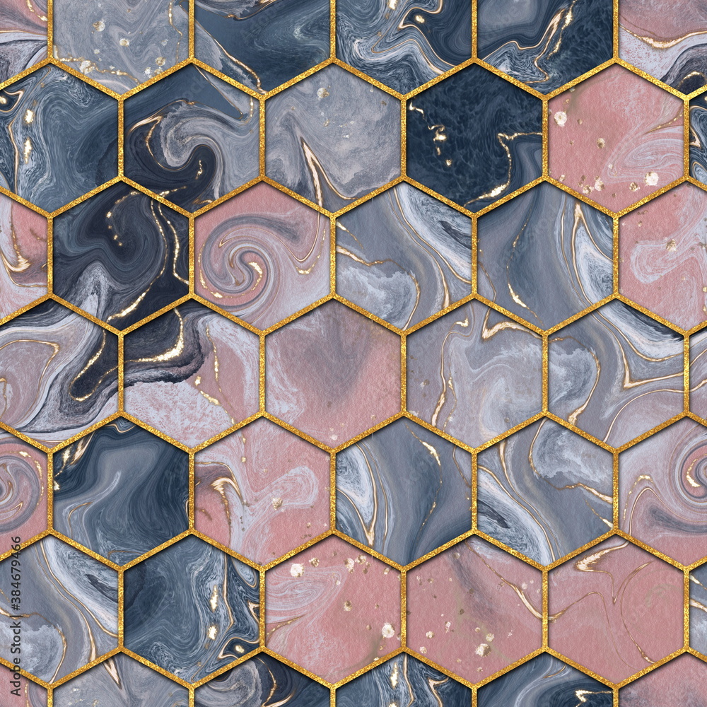 Marble hexagon seamless texture with gold. Abstract background Stock ...