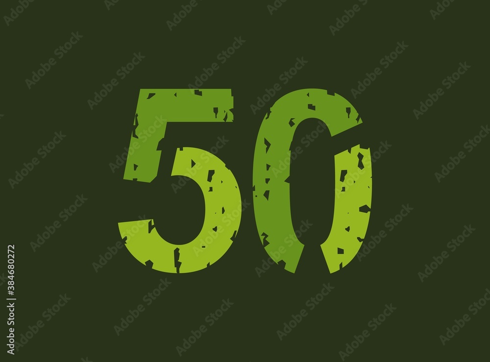 50 vector number made of grungy, grunge texture. Rubber stamp imprint ...