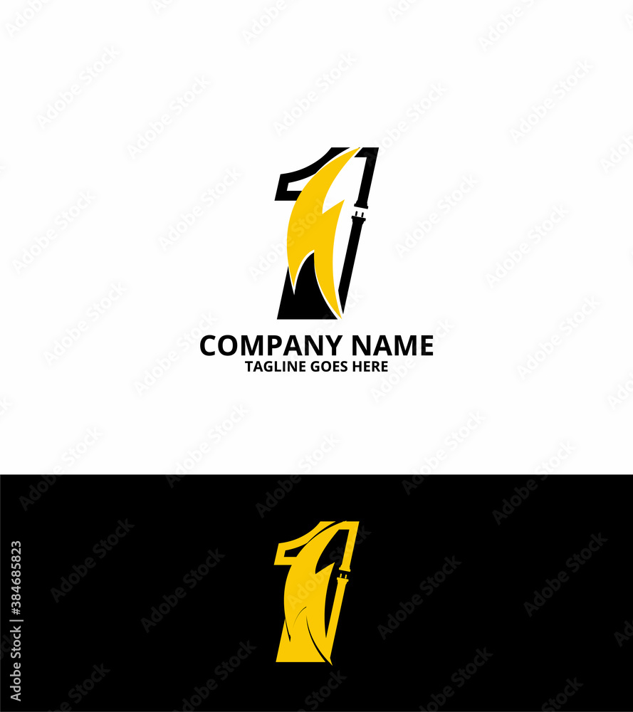 Flash initial number 1 Logo Icon Template. Illustration vector graphic ...