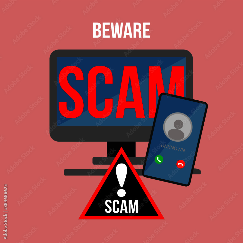 Beware Of Scammer warning vector drawing Stock Vector | Adobe Stock