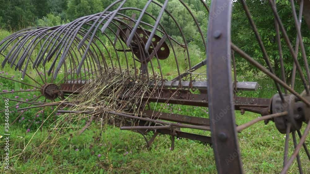 Wideo Stock: Green field, meadow, forest edge. An old, abandoned rusty ...