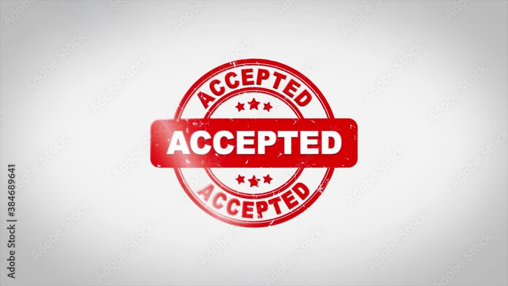 Accepted Signed Stamping Text Wooden Stamp Animation. Red Ink on Clean ...