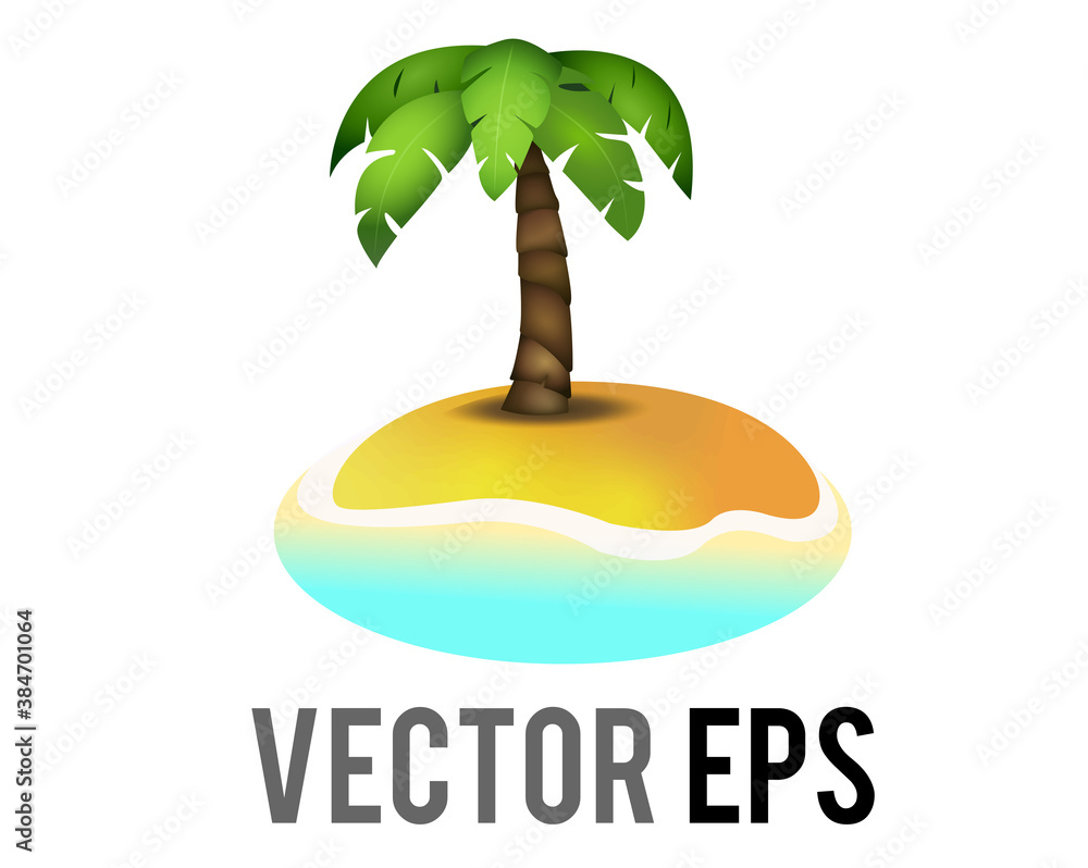 vector small desert island emoji icon with green coconut tree on beach ...