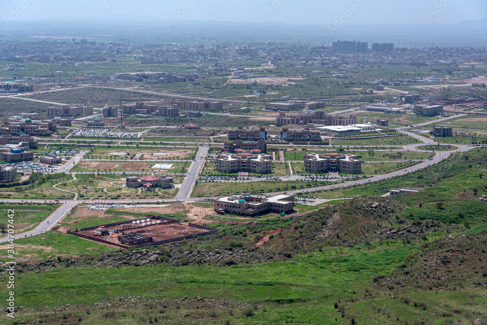 an aerial cityscapes and landscape photography of Islamabad city , a ...