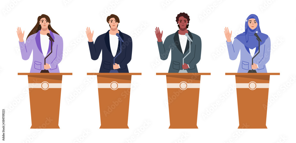 Smiling Woman in Suit Waving hand in an Election & Political Campaign ...