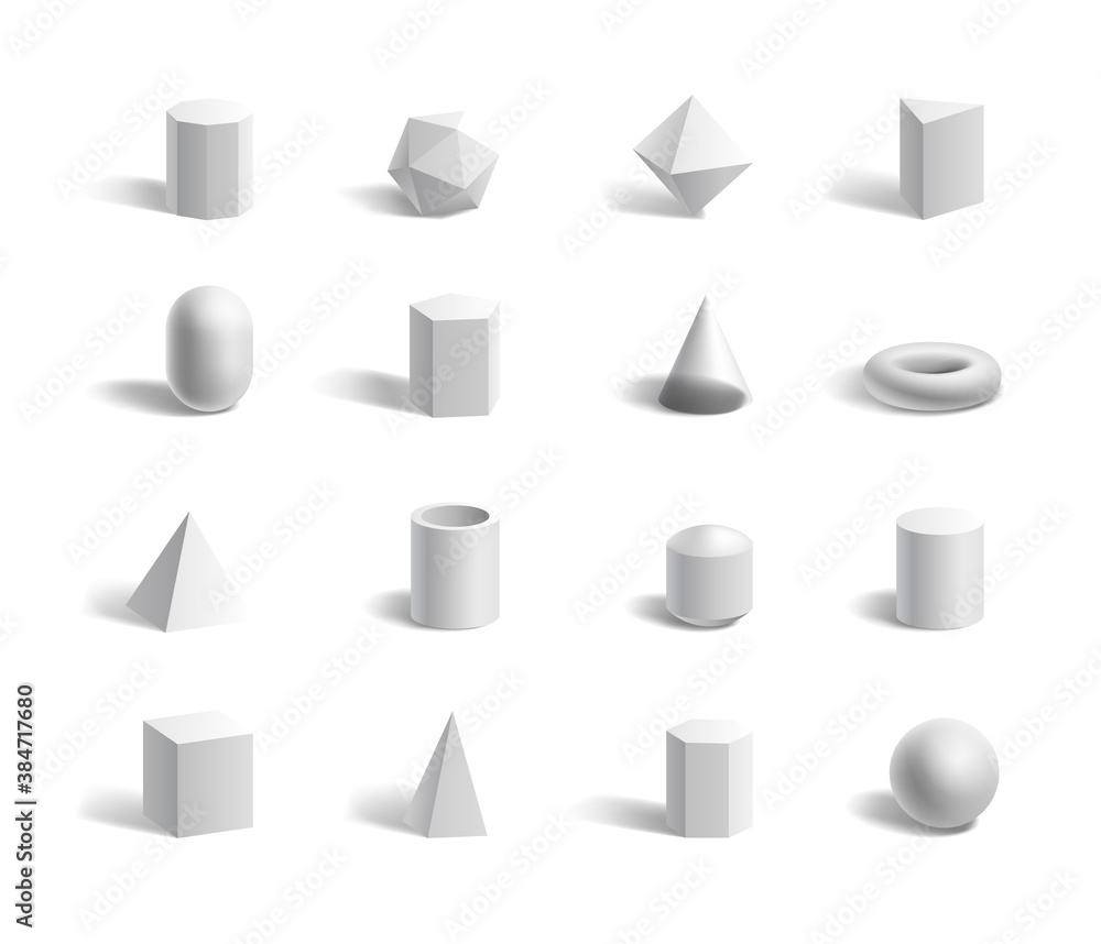 3d geometric shapes and figures. Sphere, tube, cone, cube, pyramids ...