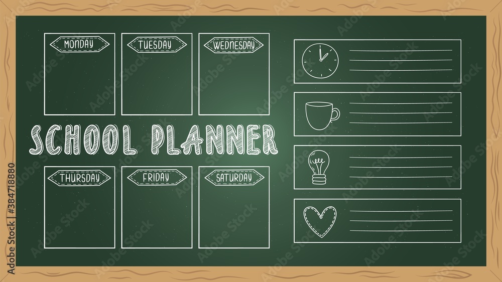 School planner on board. Doodle to do list, chalk drawing student week ...