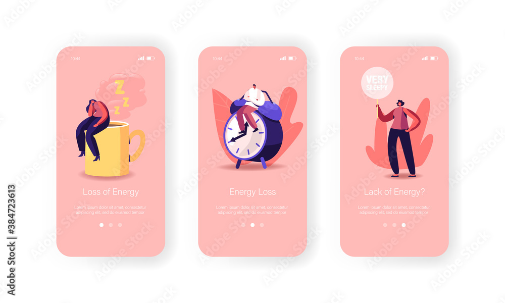 Fatigue, Energy Loss and Working Burnout Mobile App Page Onboard Screen ...