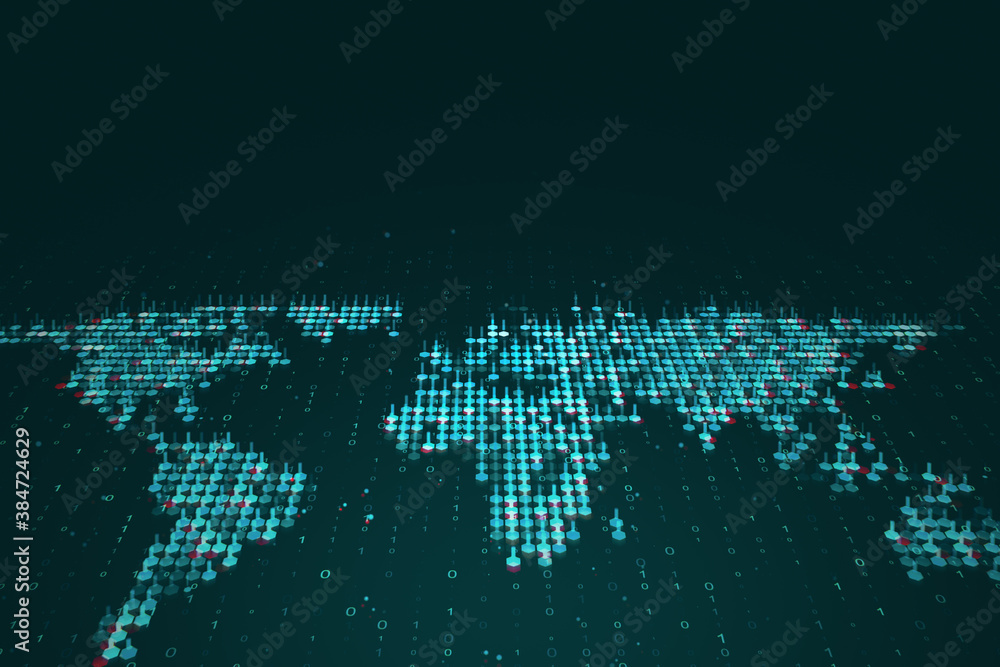Digital dots world map on binary code background Stock Photo | Adobe Stock