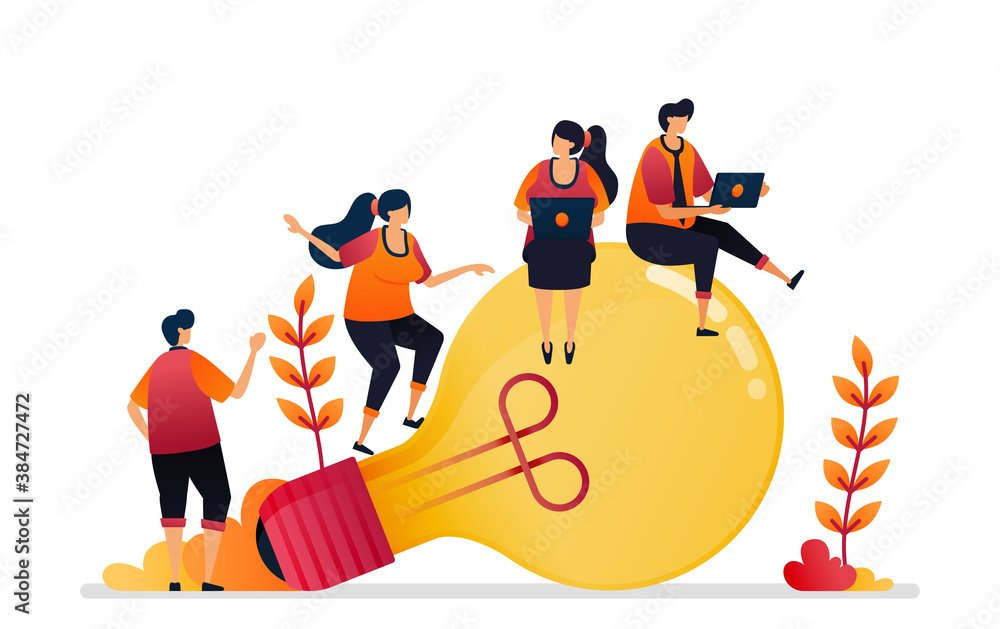 Vector illustration of idea and inspiration, looking for problem ...