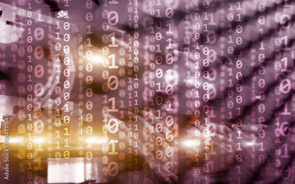 Binary code matrix digital internet technology concept on server room ...