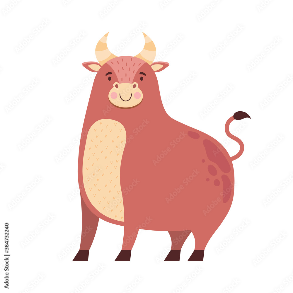 Cute cartoon bull isolated on a white background. Symbol of the 2021 ...