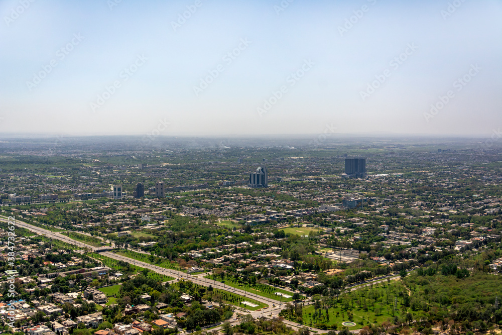 an aerial cityscapes and landscape photography of Islamabad city , a ...