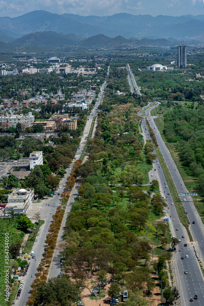 an aerial cityscapes and landscape photography of Islamabad city , a ...
