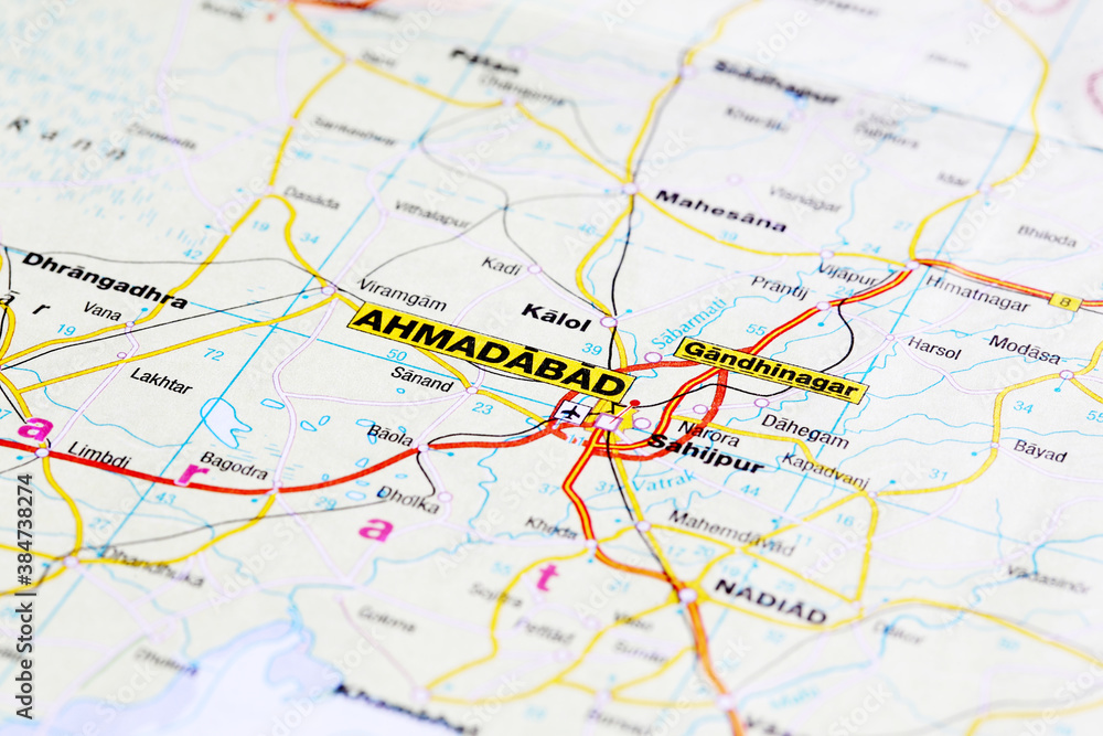 Ahmedabad city road map area. Closeup macro view Stock Photo | Adobe Stock