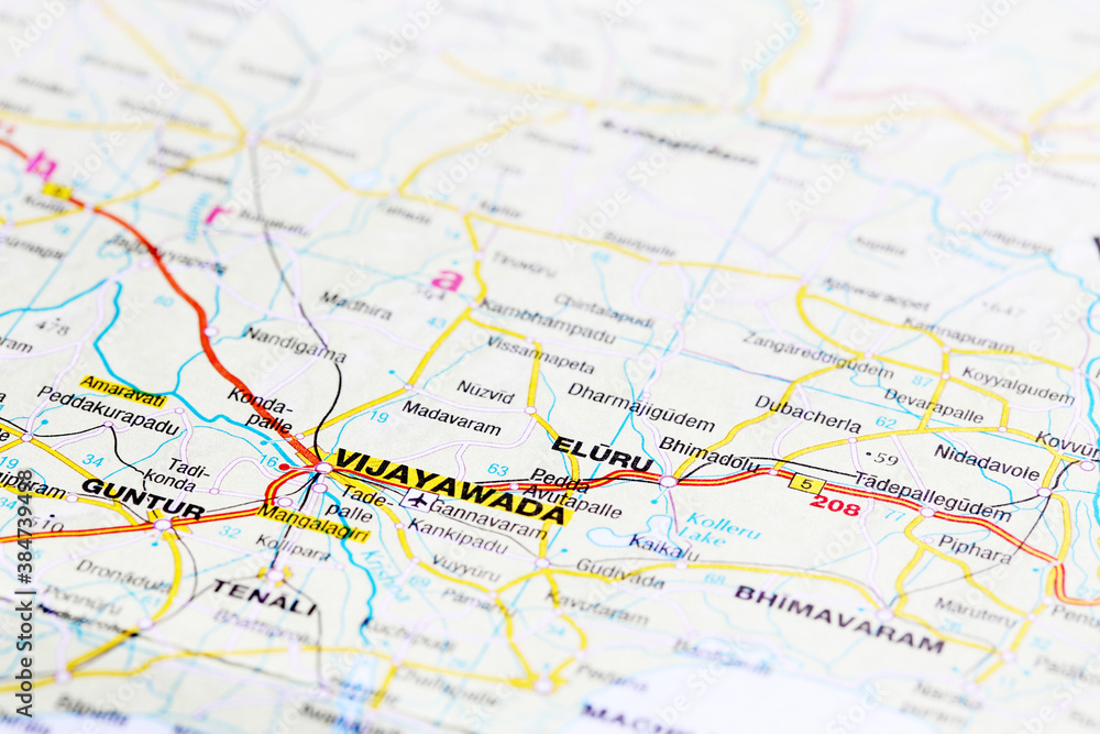 Vijayawada city road map area. Closeup macro view Stock Photo | Adobe Stock