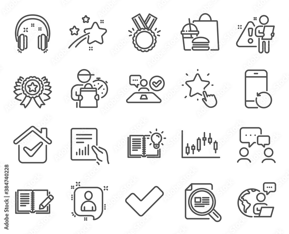 Education icons set. Included icon as Candlestick graph, Check article ...