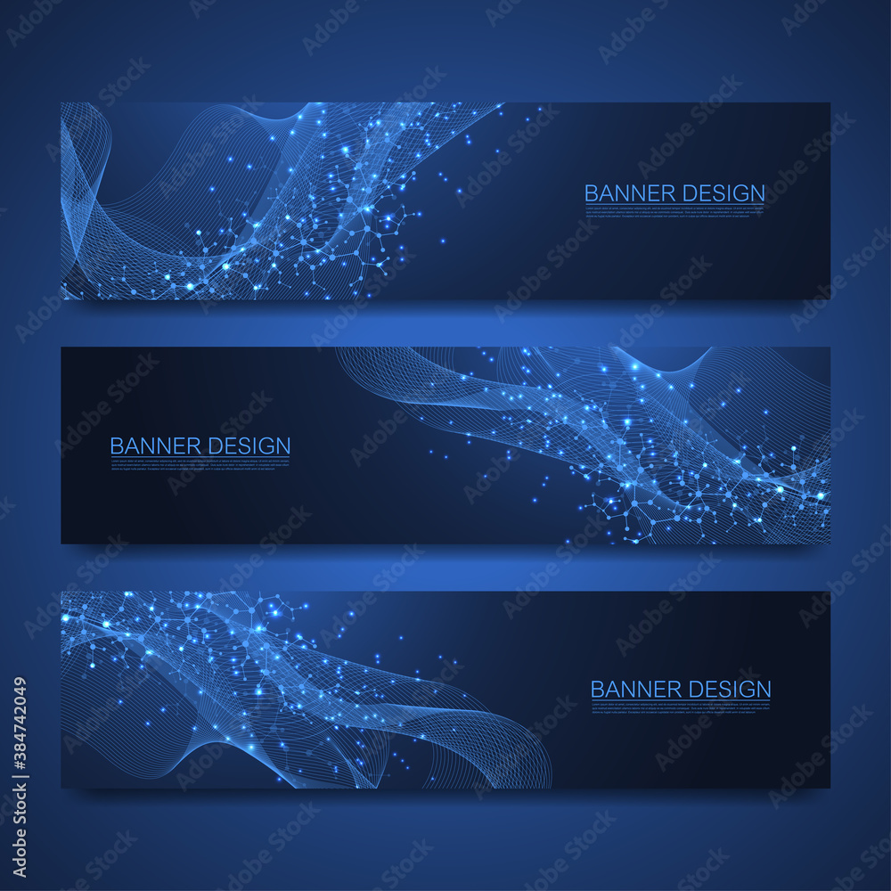 Molecules banners set with lines and dots. Science template wallpaper ...