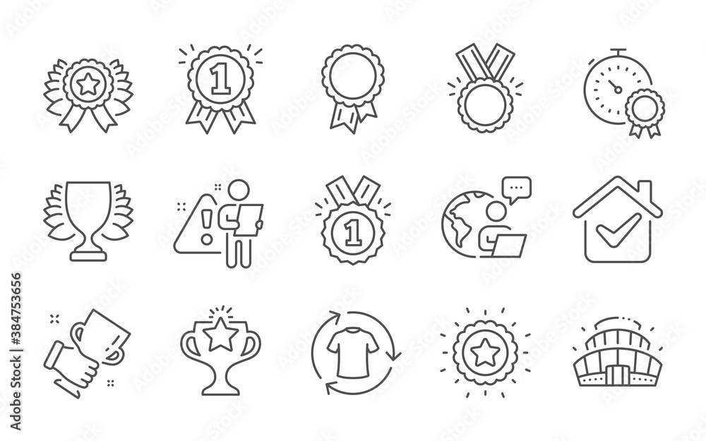 Approved, Change clothes and Winner line icons set. Success, Victory ...