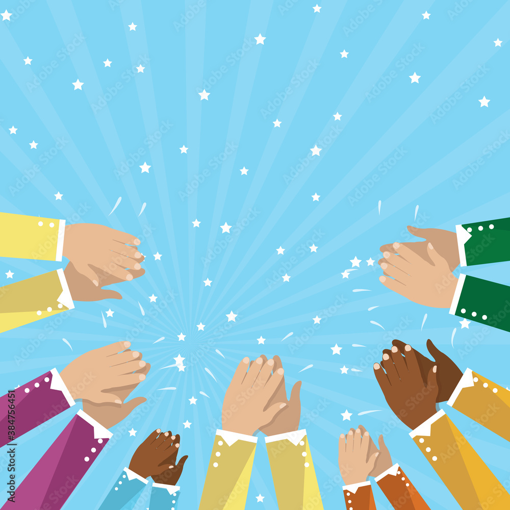 Human hands clapping isolated on blue background. Party celebration concept. Good job and ...