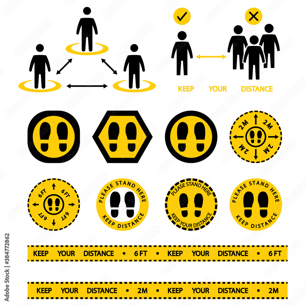 Stand here sign. Social distancing icon. Keep the 2 meter or 6 feet ...