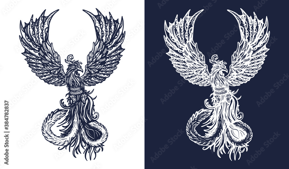 Magic heat birds tattoo and t-shirt design. Symbol of revival ...
