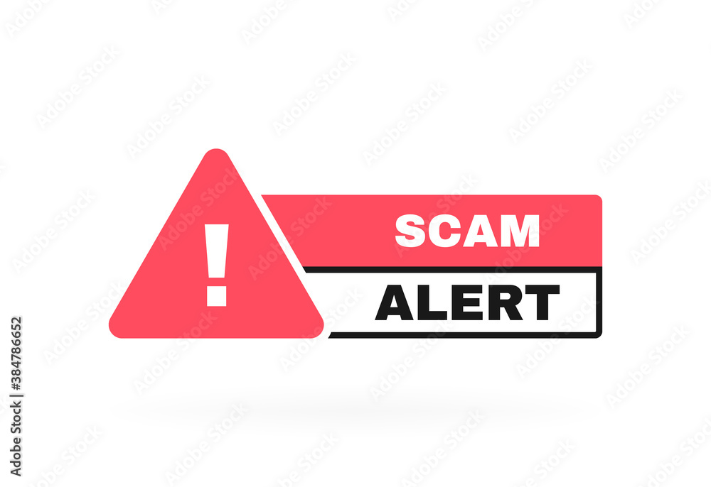 Scam alert geometric badge with exclamation mark. Modern Vector ...