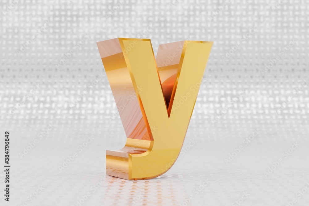 Yellow 3d letter Y lowercase. Glossy yellow metallic letter on metal ...