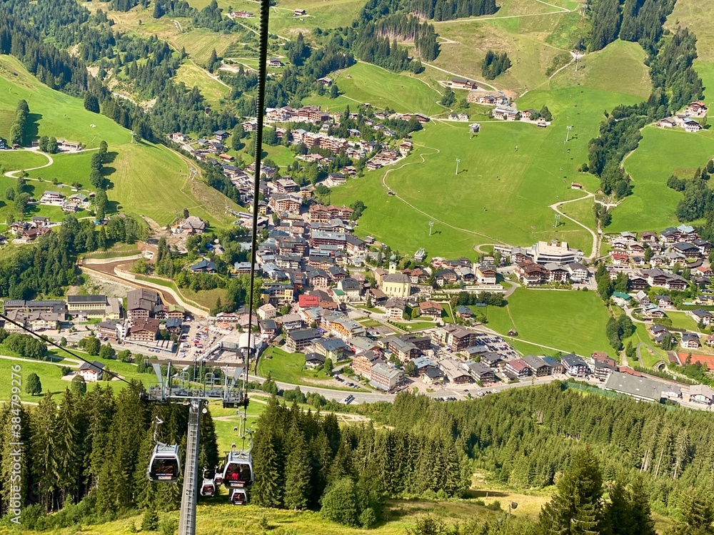 Aerial view on Saalbach village and mountains in Saalbach-Hinterglemm ...