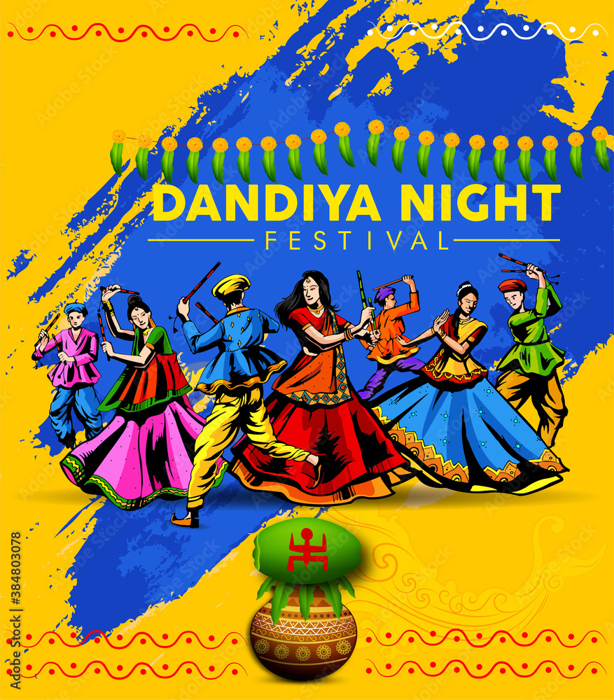 Vector design of Indian couple playing Garba in Dandiya Night in disco ...
