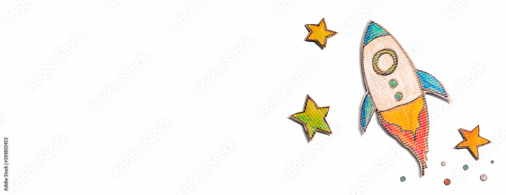 Space exploration theme with rocket and star drawings Stock Photo ...