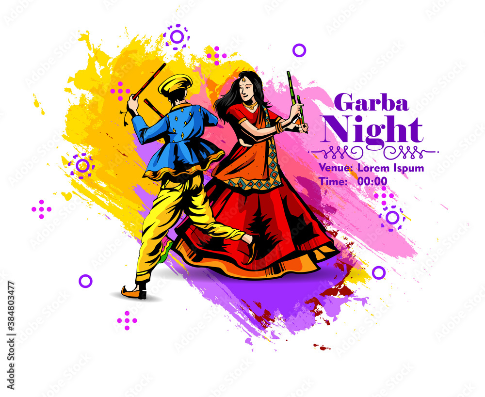 Vector design of Indian couple playing Garba in Dandiya Night in disco ...