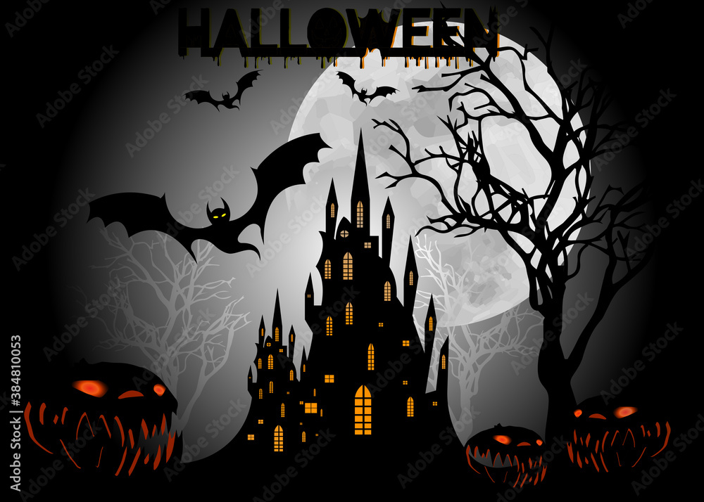 Halloween party, Mystic vector illustration, dark background on a ...