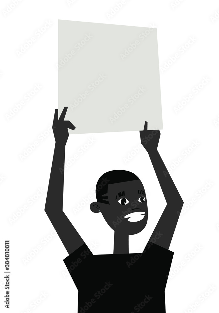 Young Black Male Character with poster. Cartoon Style People and Black ...