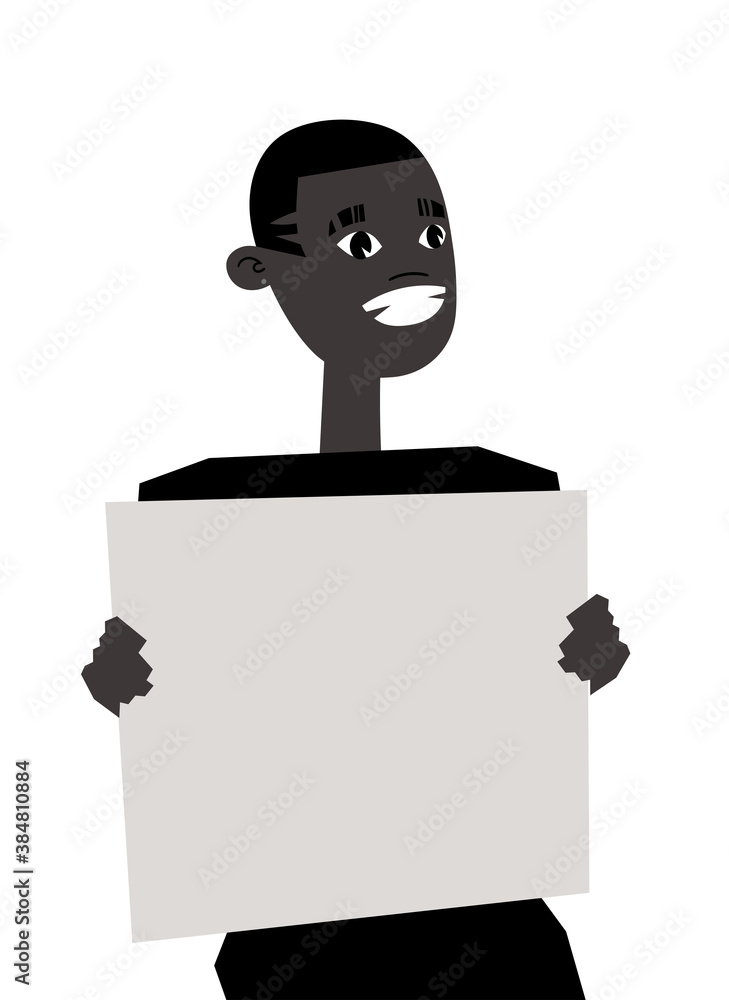 Young Black Male Character with poster. Cartoon Style People and Black ...