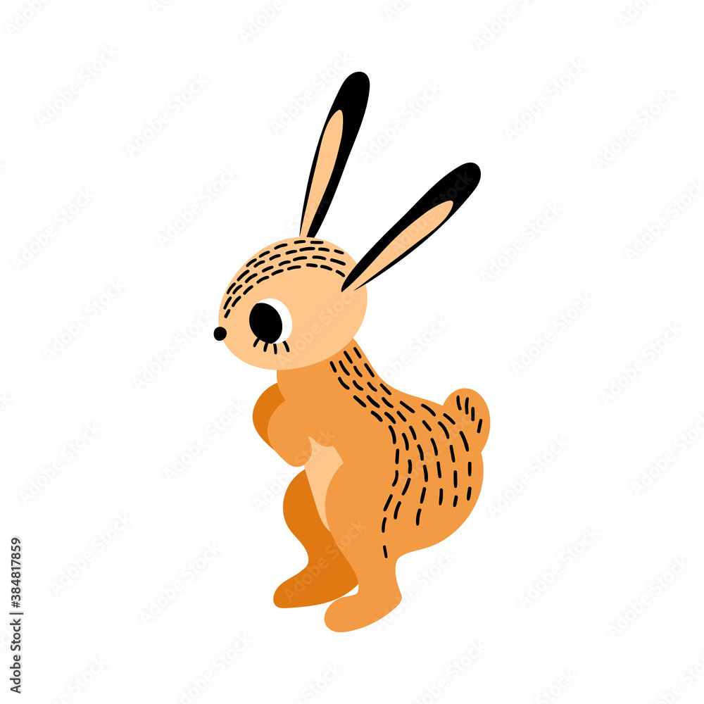 Cute cartoon rabbit standing on his hind legs. Funny woodland character ...