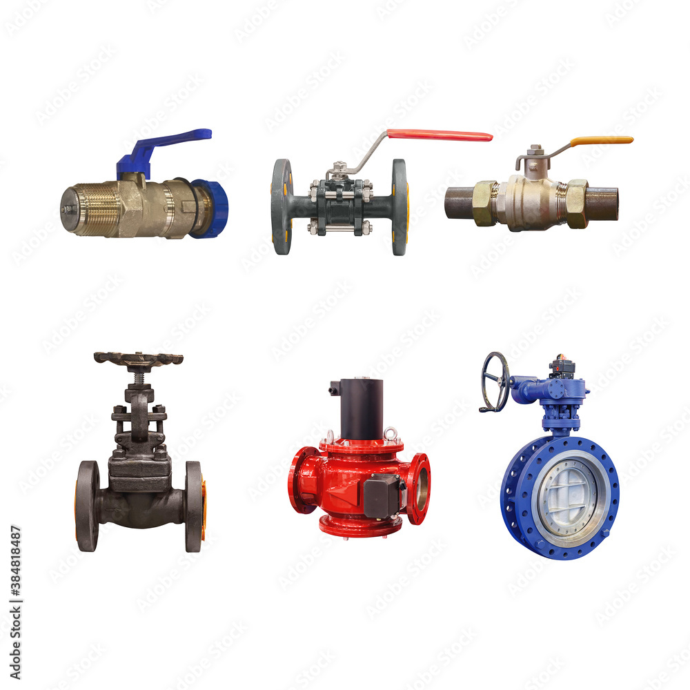 a group of modern shut-off valves of various designs for a gas pipeline ...