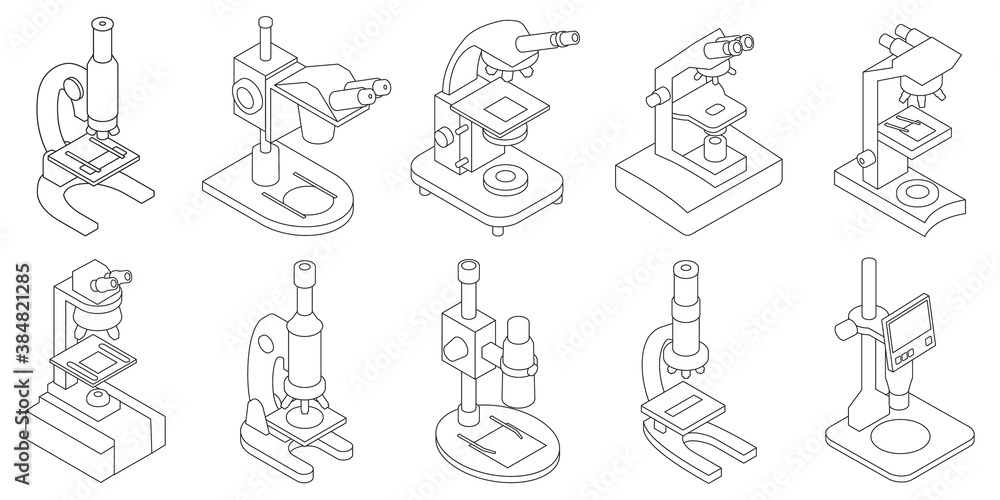 Microscope isolated isometric set icon. Vector illustration laboratory ...