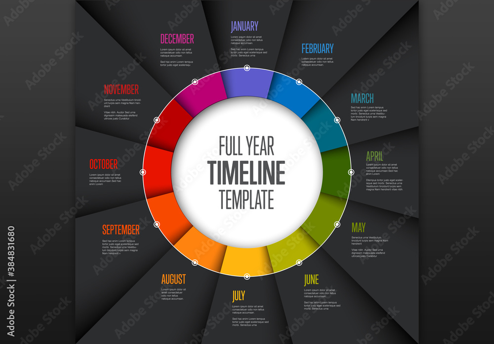 Full Year Timeline Layout with Circles Stock Template | Adobe Stock