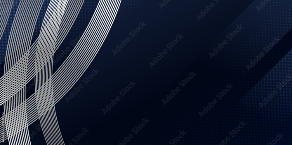 Navy blue silver curve shape background for presentation background ...