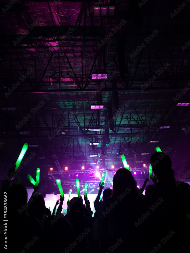 Crowd at concert : Silhouette people crowd happy and cheering with led ...