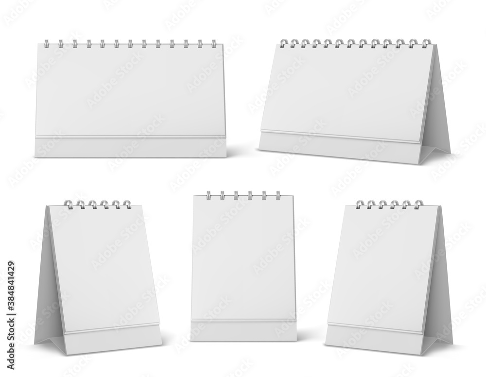 Calendar mockup with blank pages and spiral. Desktop vertical paper ...